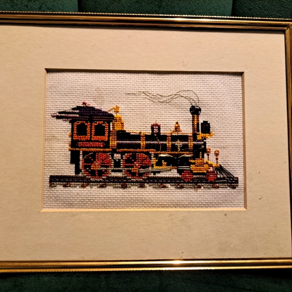 None | Wall Decor | Handmade Framed Crossstitch Of A Train Locomotive ...